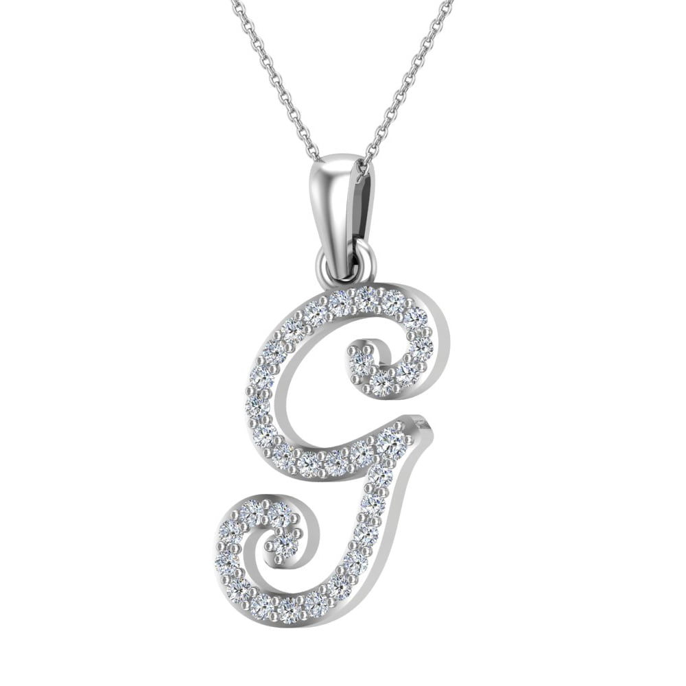 Initial G Letter Necklace Diamond Necklaces Women-Men 18K White Gold Chain Gift Box Authenticity ...