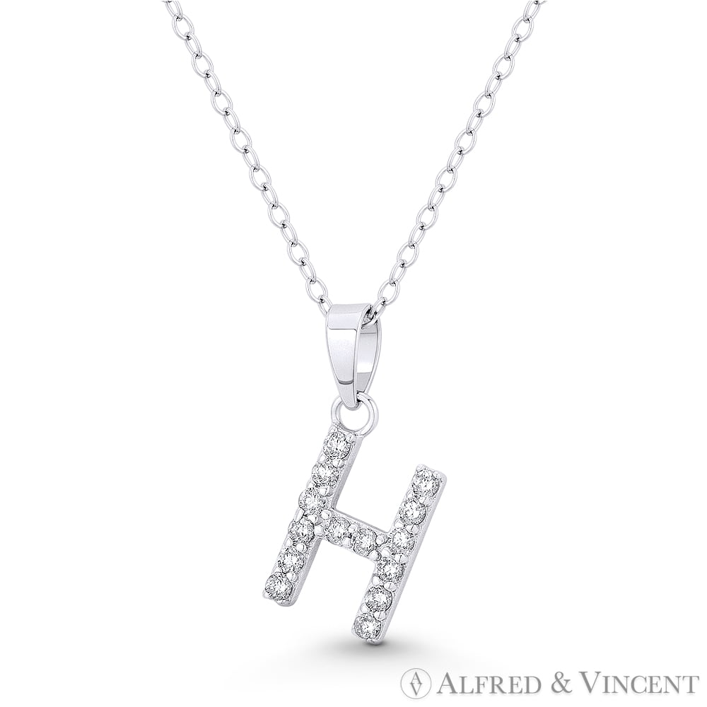 Initial "H" Cubic Zirconia CZ Crystal Pendant w/ Cable Chain Necklace ...