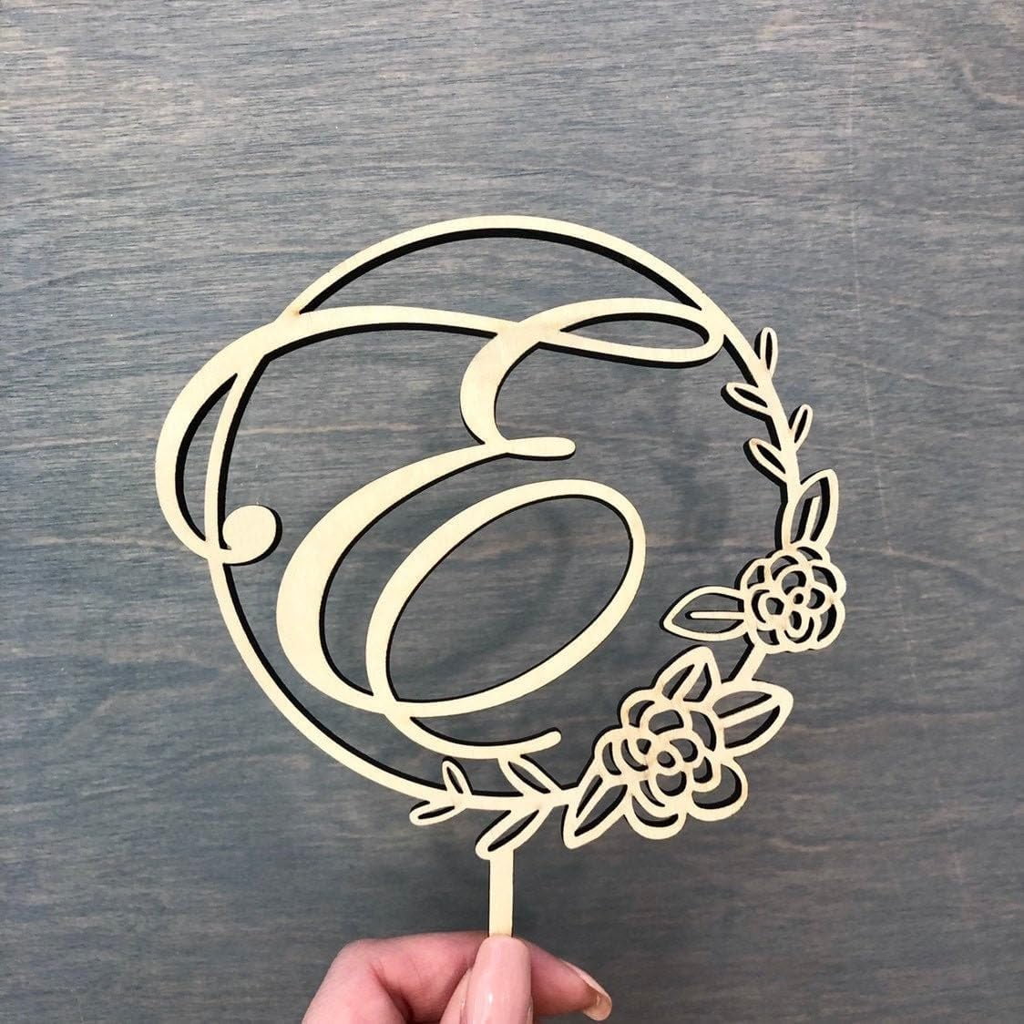 Initial Half Floral Cake Toppers Artwork,Letter Cake Topper,Rustic ...