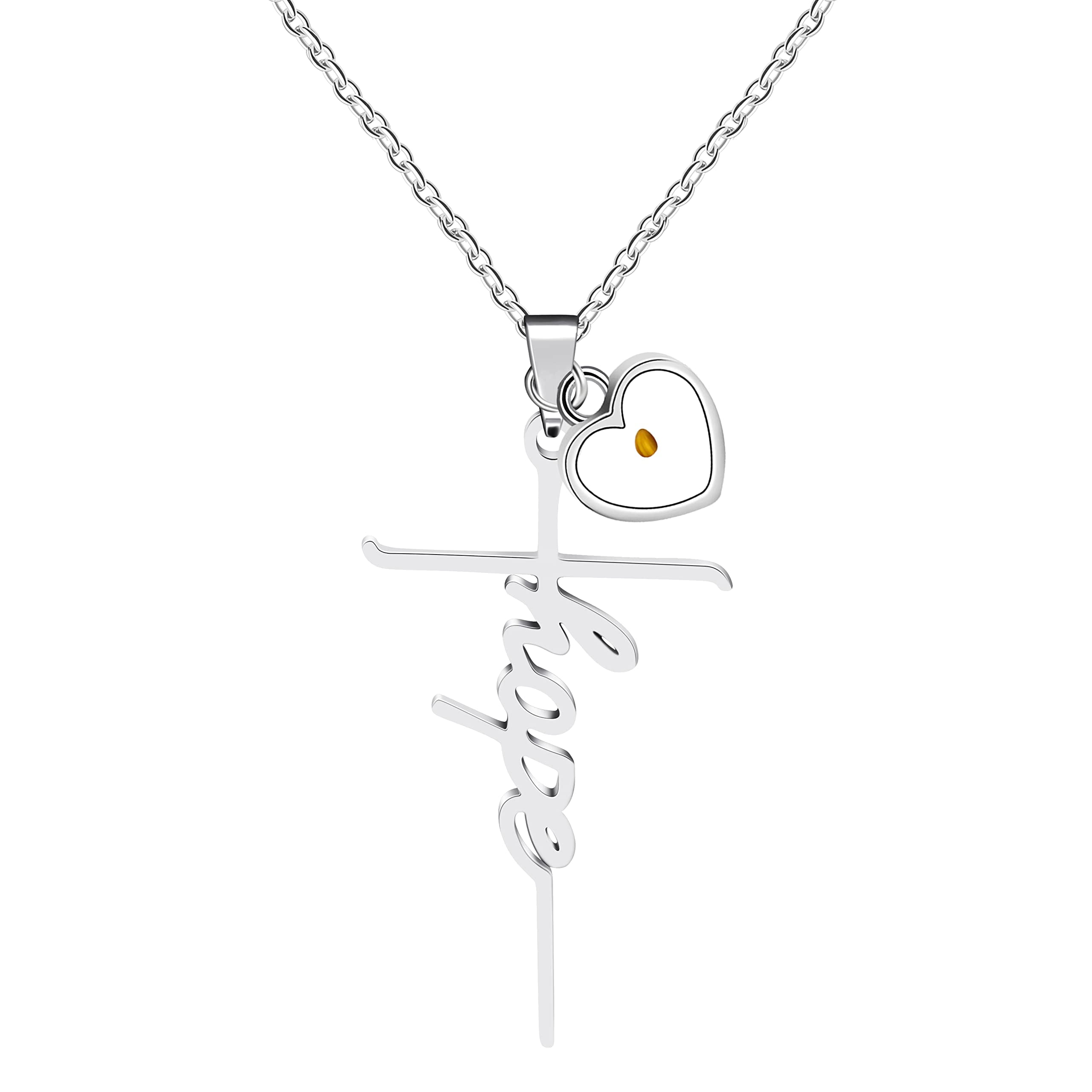 Initial Hope Cross Pendant Necklace with Heart Mustard Seed Stainless ...