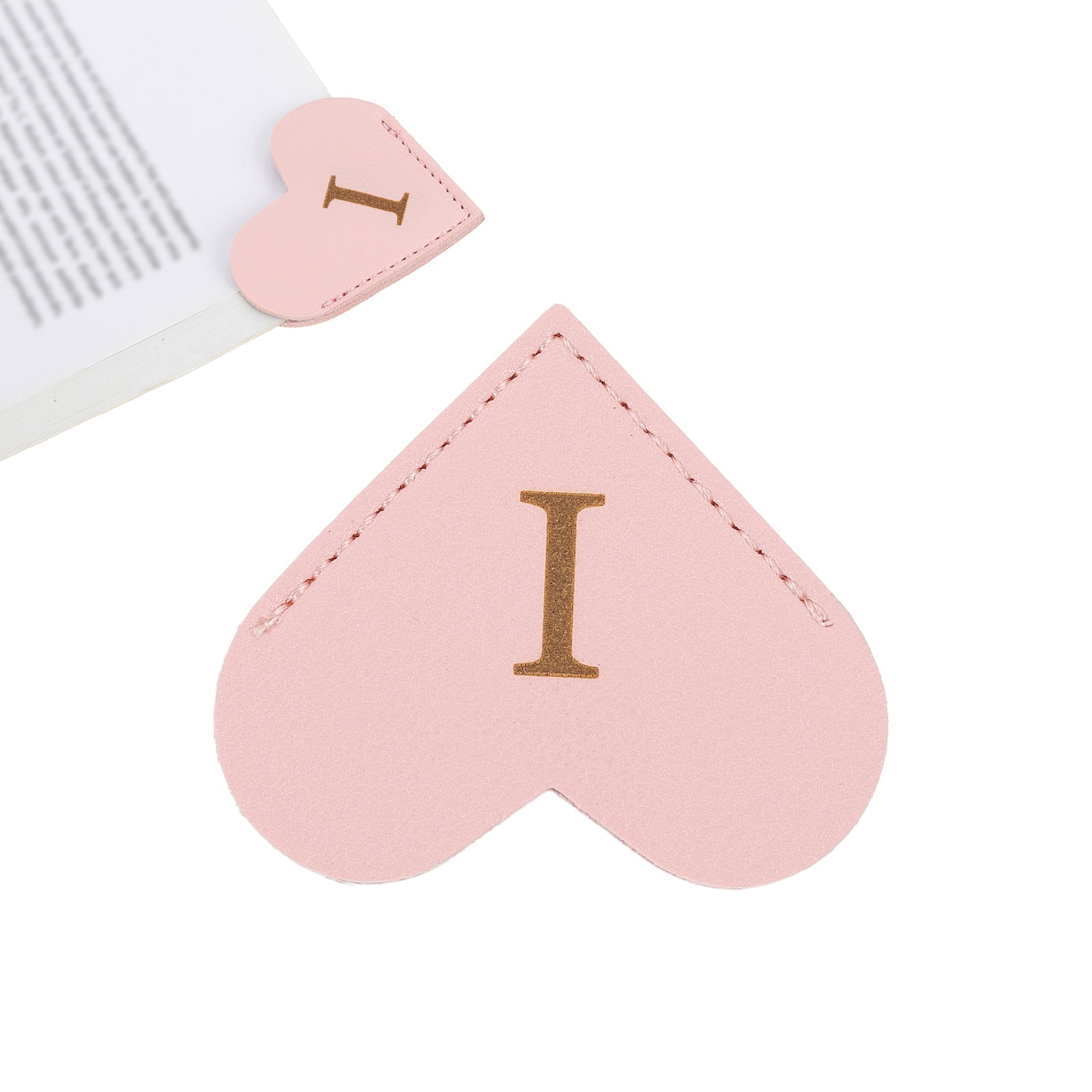 Initial I Corner Bookmarks, Heart Shape Leather Book Marks Page Markers ...