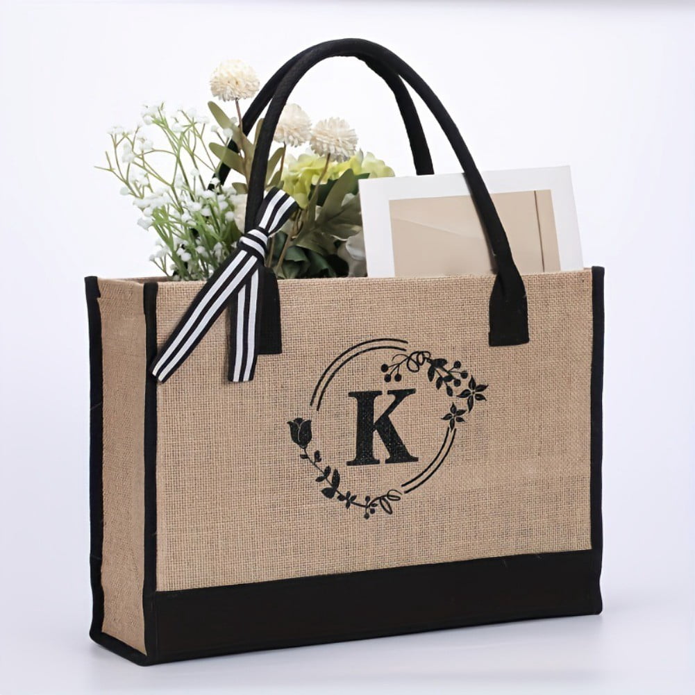 Initial Jute/Canvas Tote Bag, Personalized Present Bag, Suitable for ...