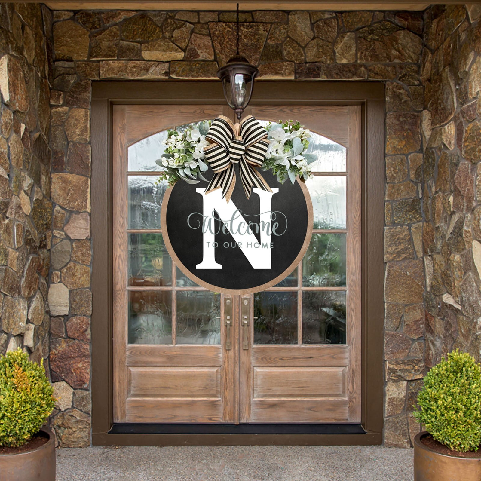 Initial Last Name Year Round Front Door Wreath, Round Unique Welcome ...