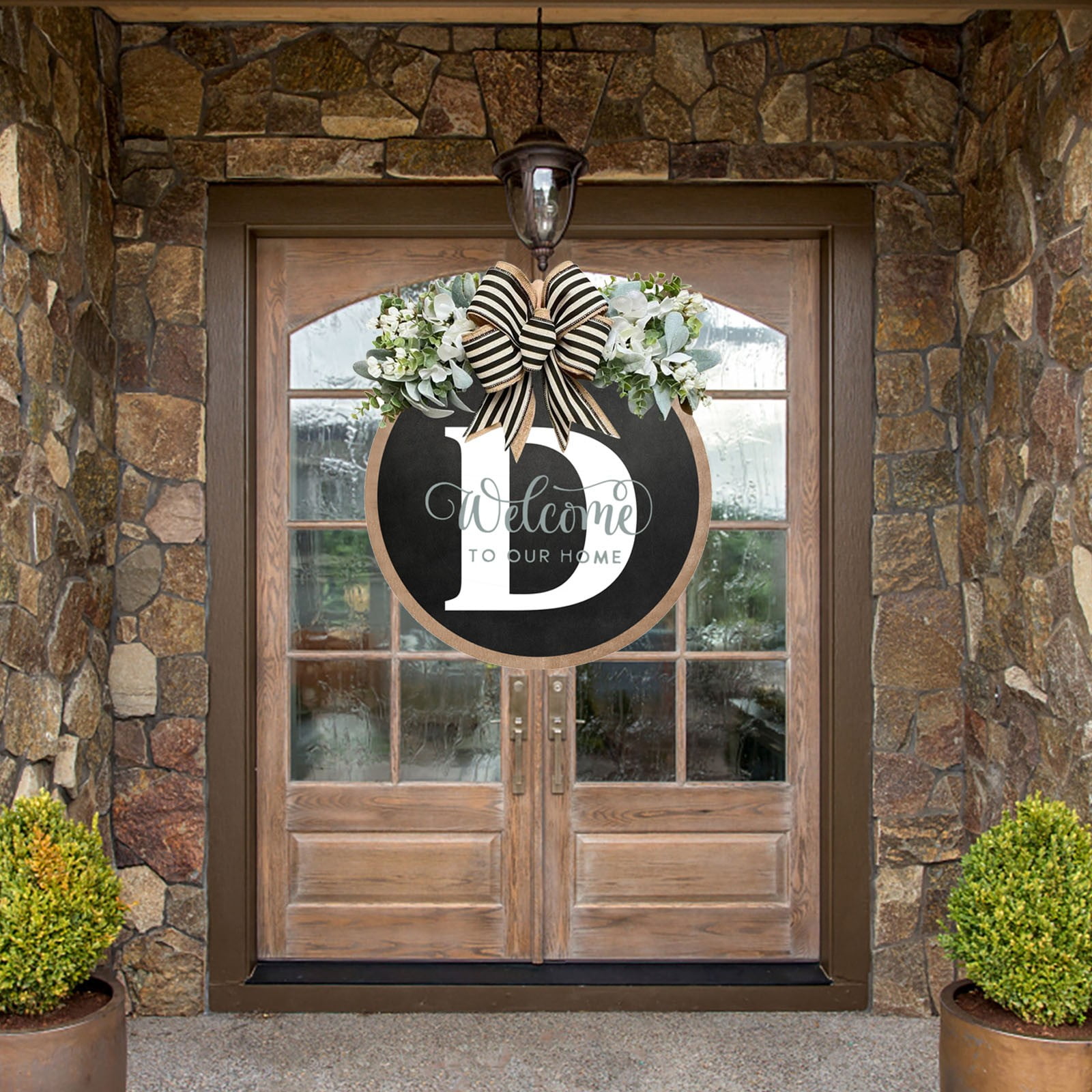 Initial Last Name Year Round Front Door Wreath, Round Unique Welcome ...