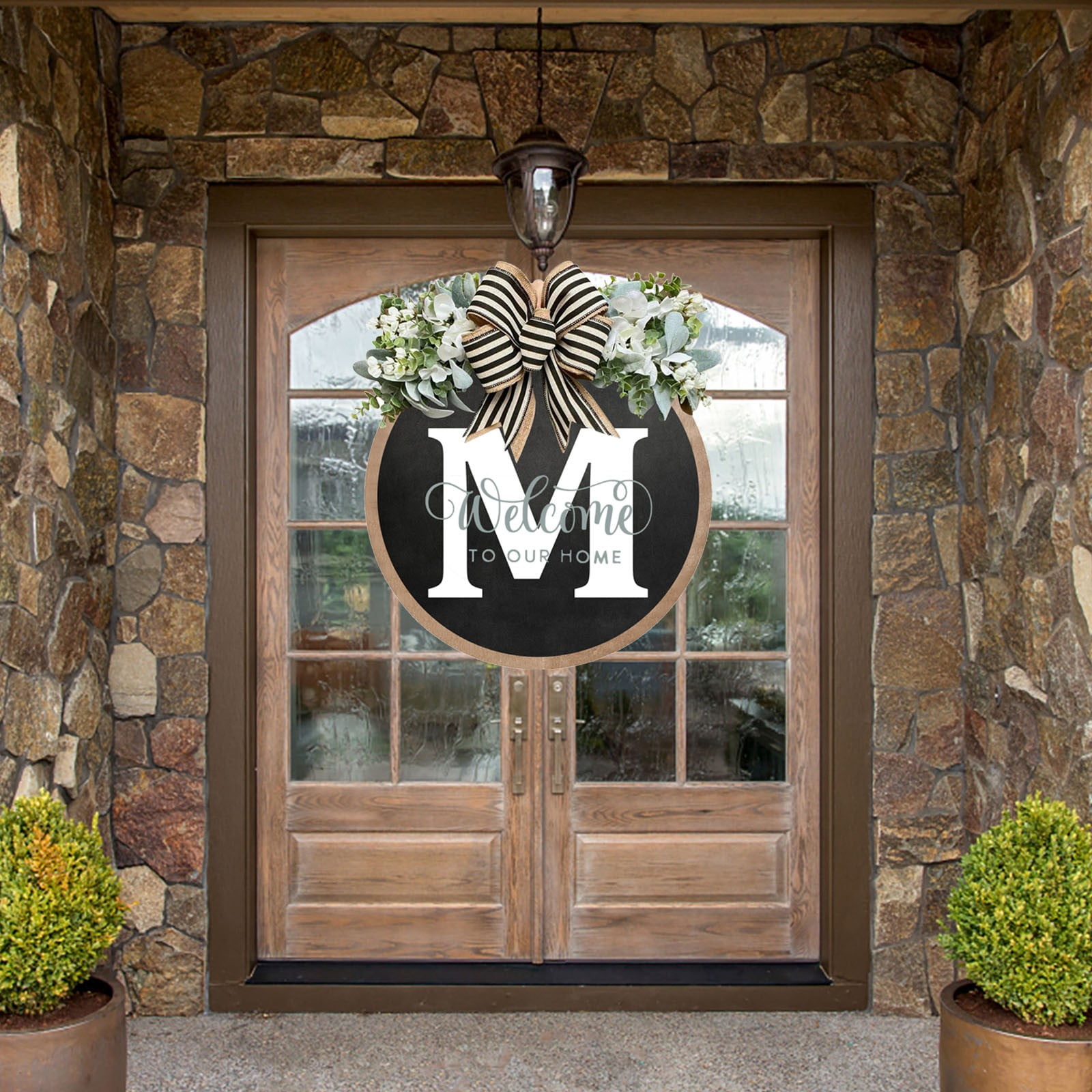 Initial Last Name Year Round Front Door Wreath, Round Unique Welcome ...