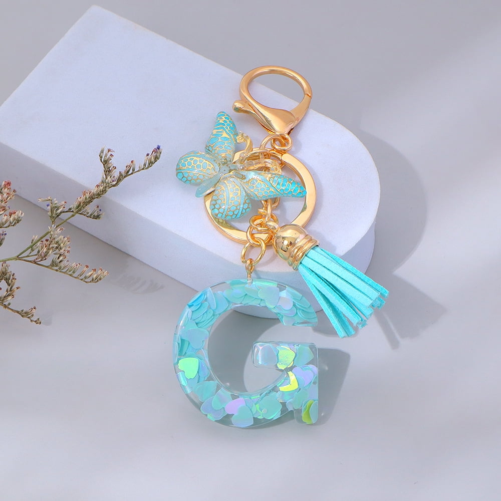 Initial Letter A-Z Keychains for Women Tassel Pendant Key Ring for ...