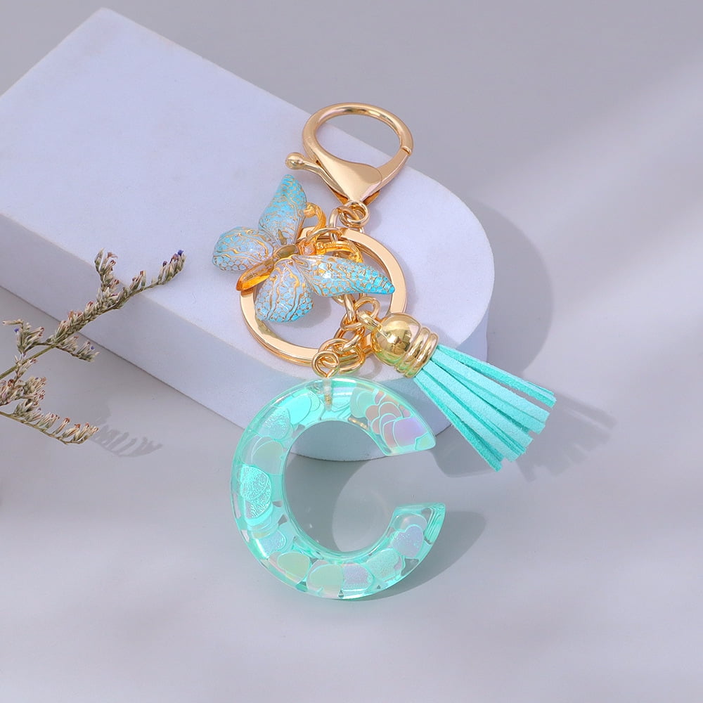 Initial Letter A-Z Keychains for Women Tassel Pendant Key Ring for ...