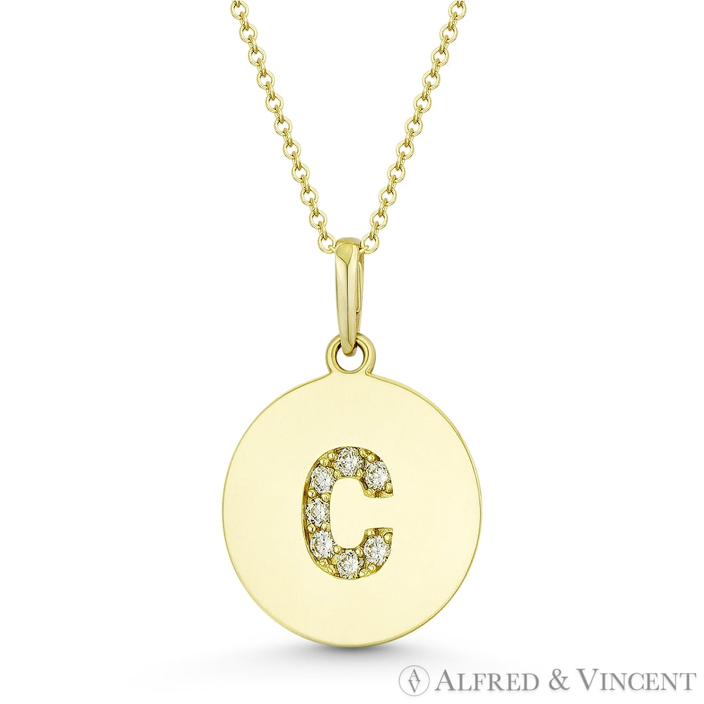 Initial Letter "C" Cubic Zirconia Crystal Round Disc Pendant in Solid ...
