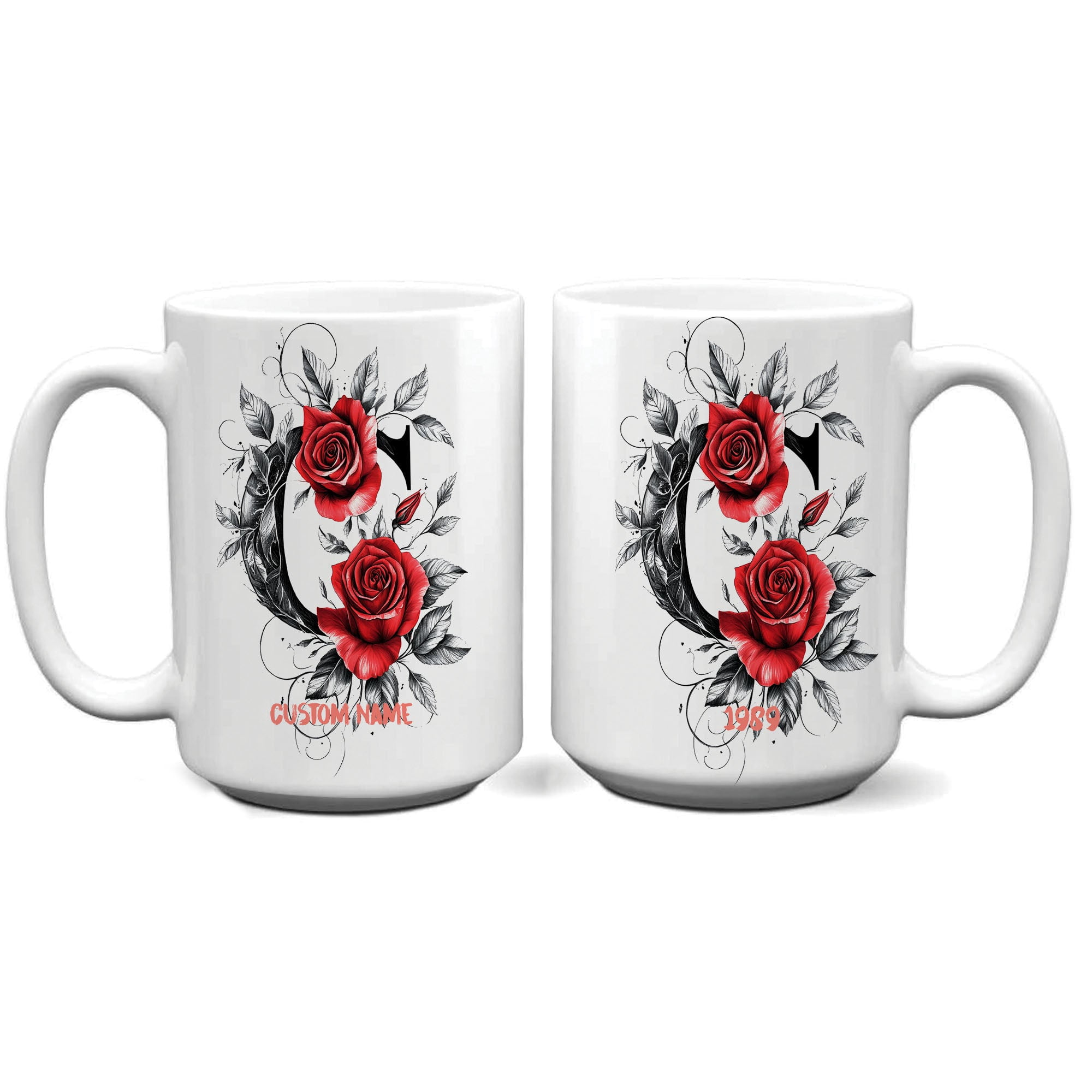 Initial Letter C Mug for Her, Personalized Floral Ceramic Cup 11oz 15oz ...