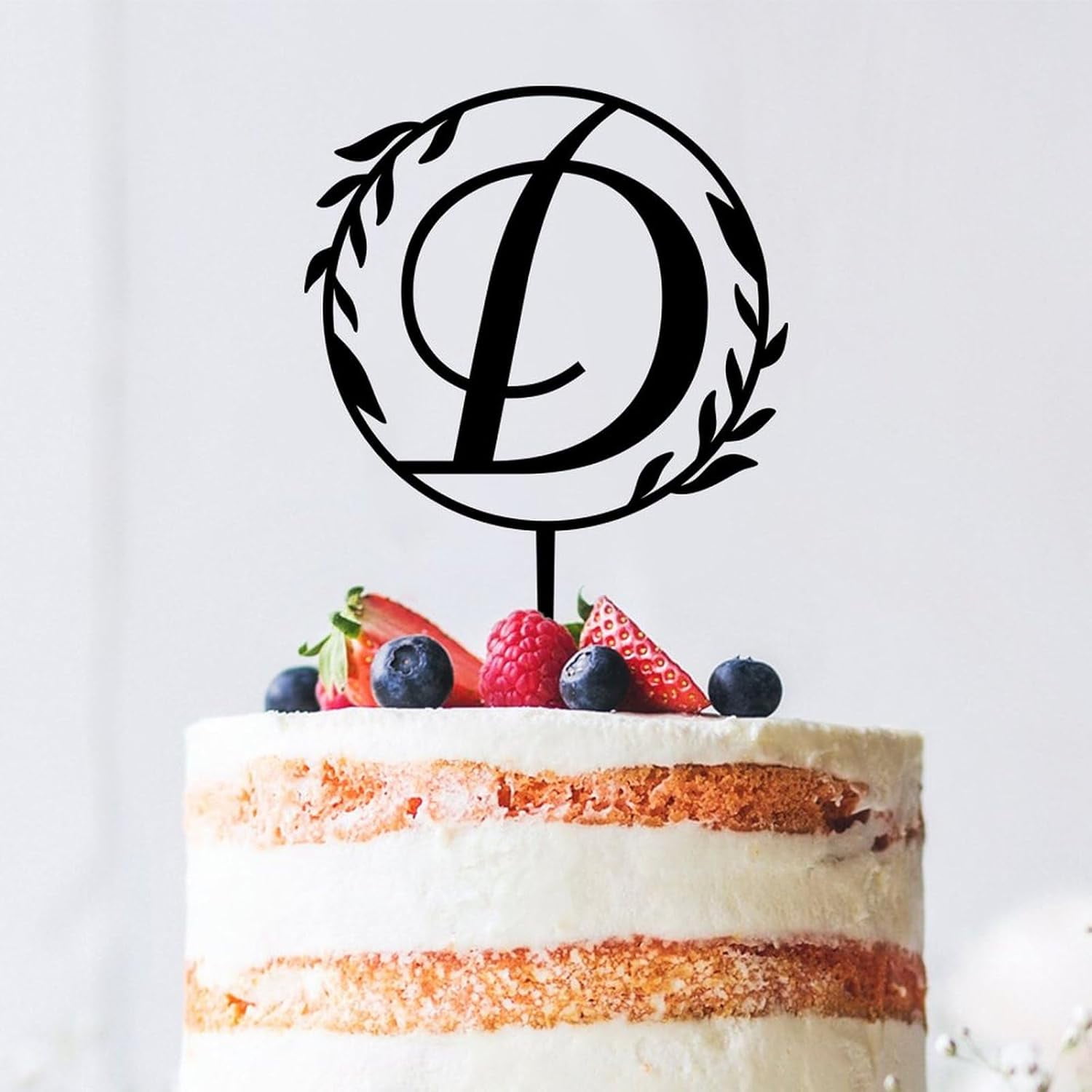Initial Letter D Cake Topper Monogram Wreath Black Wedding Black ...