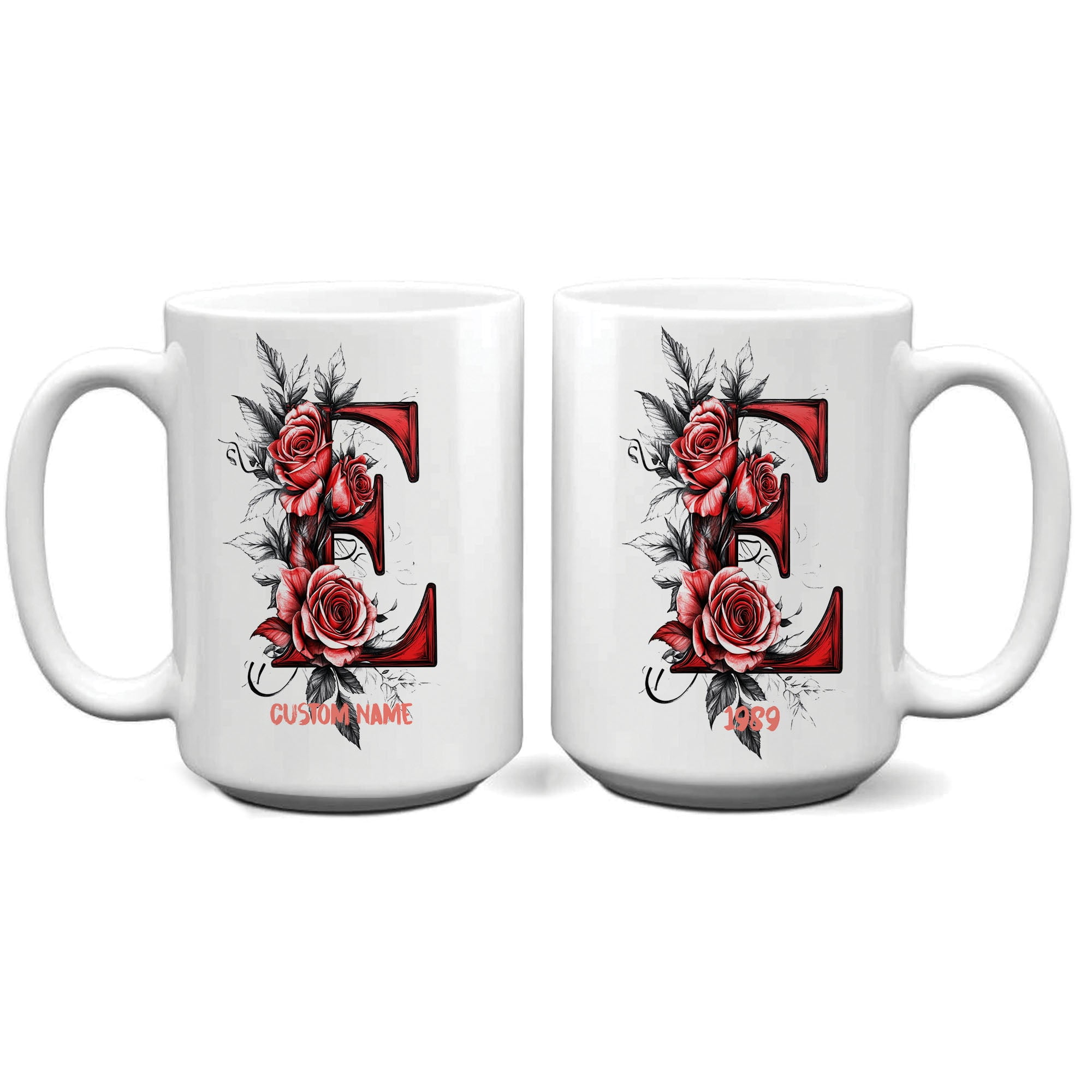 Initial Letter E Mug for Her, Personalized Floral Ceramic Cup 11oz 15oz ...