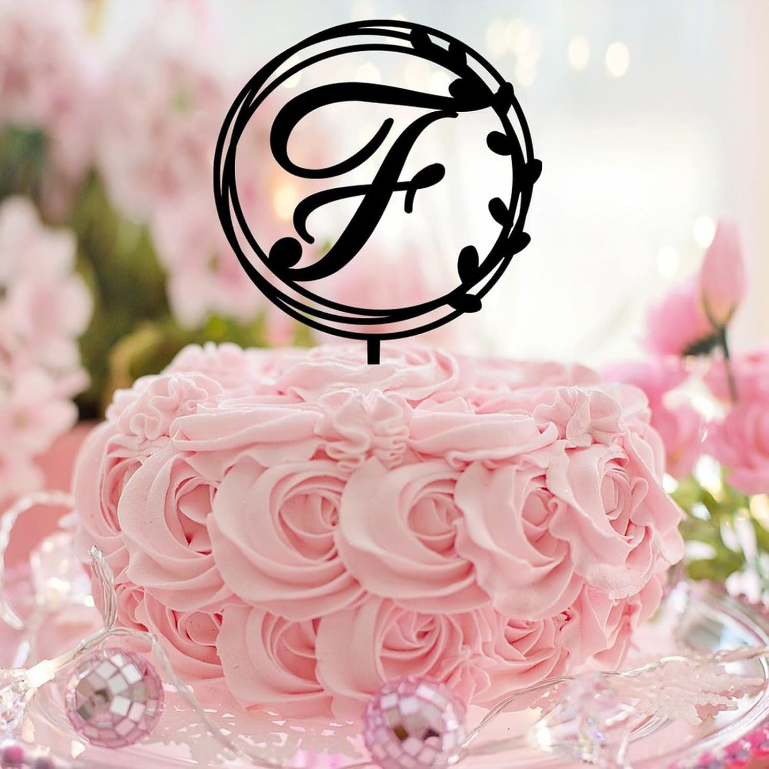 Initial Letter F Cake Cupcake Toppers Calligraphy Initials Wreath Happy ...