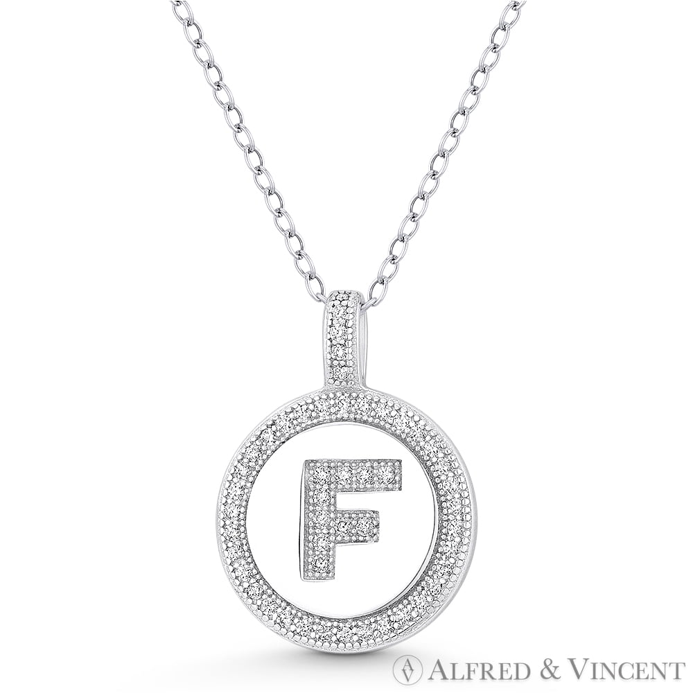 Initial Letter "F" Cubic Zirconia CZ Crystal Pave Pendant in .925 ...