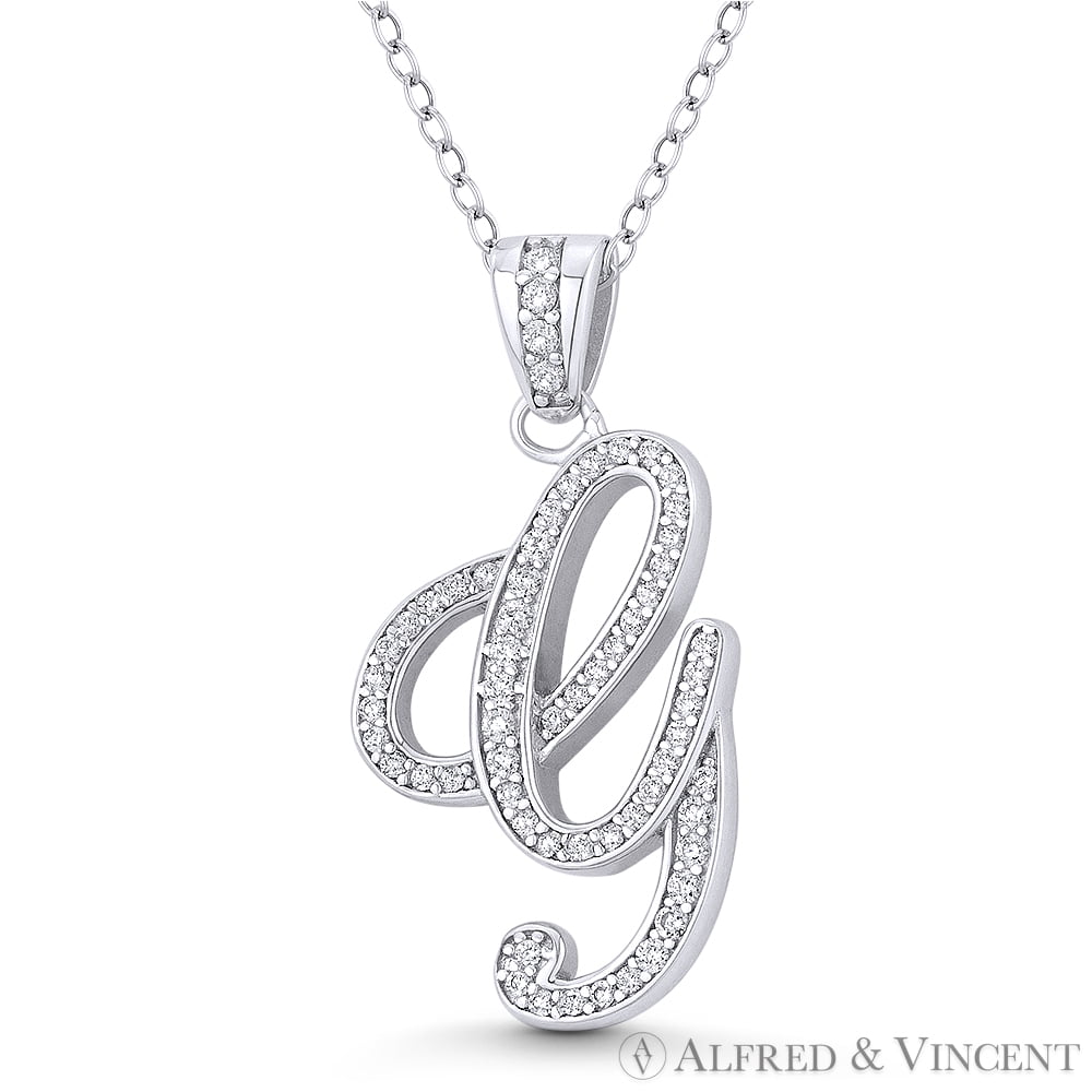 Initial Letter "G" Cursive Script Cubic Zirconia CZ Crystal Pendant in ...