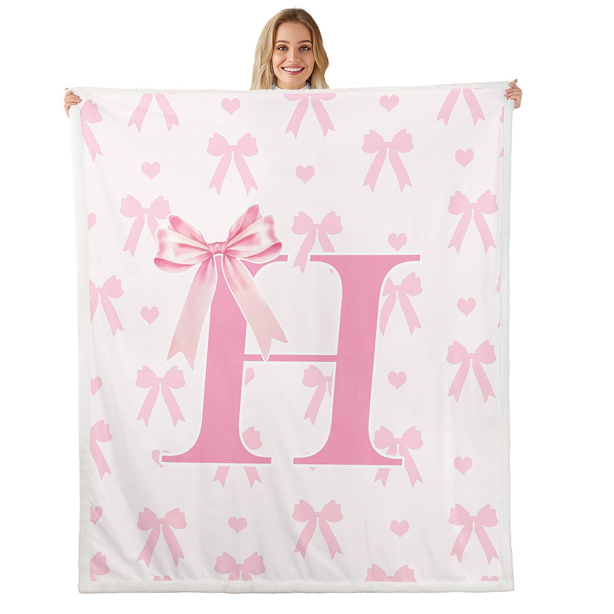 Initial Letter H Flannel Blanket,Princess Style Pink Bowknot Girly ...