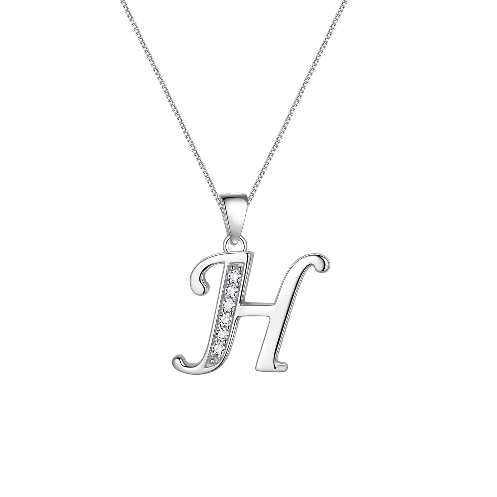 Juwaliy Women Initial Letter H Necklace 925 Sterling Silver Alphabet ...