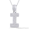 Initial Letter "I" Block Script Cubic Zirconia CZ Crystal Pendant in ...