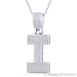 Initial Letter "I" Block Script Cubic Zirconia CZ Crystal Pendant in ...