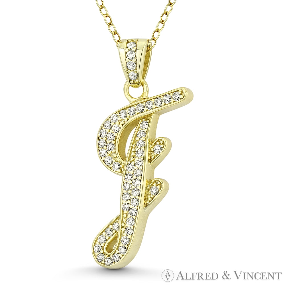 Initial Letter "I" Cursive Script Cubic Zirconia CZ Crystal Pendant in ...