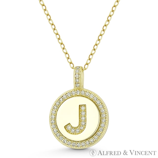Initial Letter "J" Cubic Zirconia CZ Crystal Pave Pendant in .925 ...
