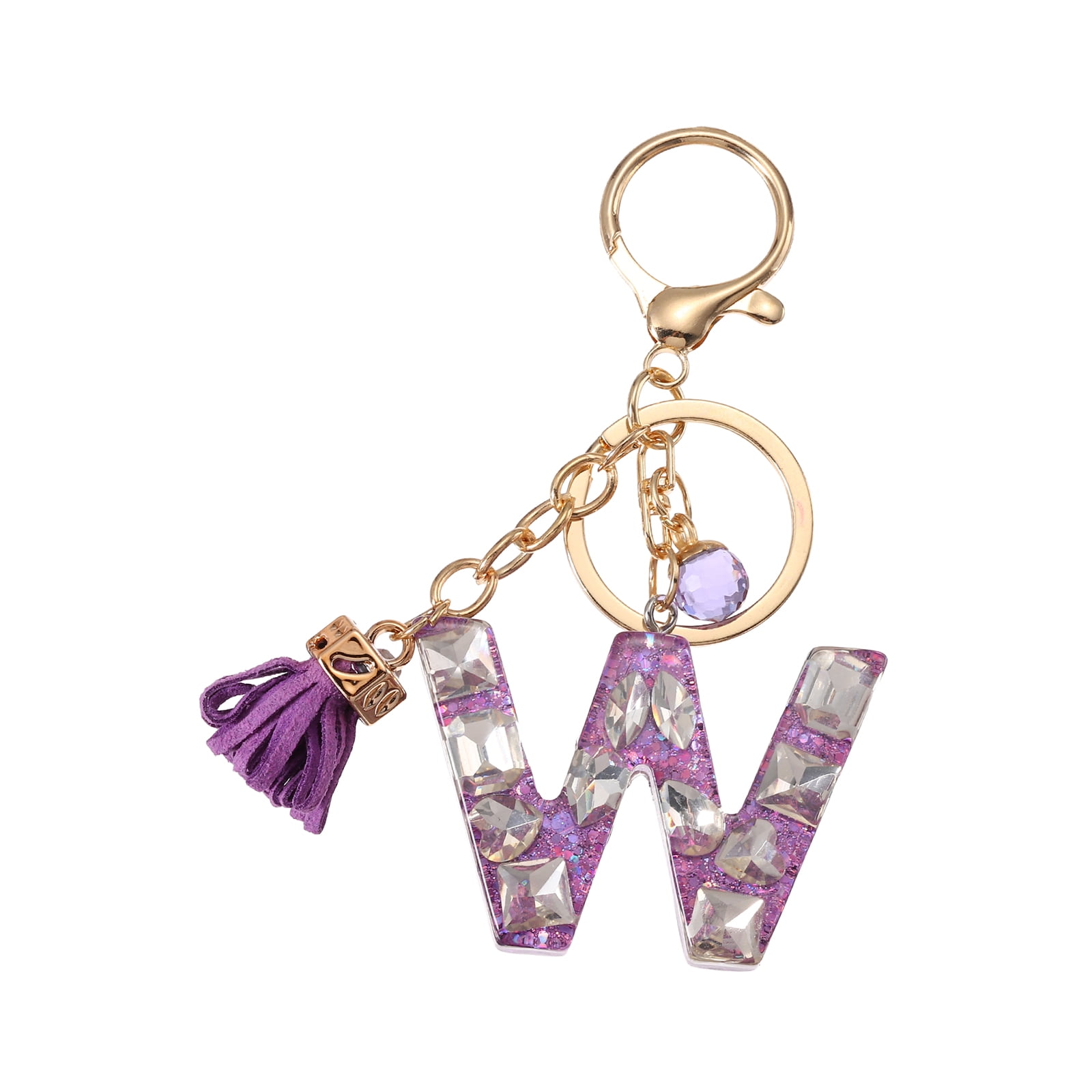Initial Letter Keychain, Cute Alphabet Letter-W Charm with Tassel Ball ...