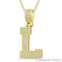 Initial Letter "L" Cursive Script Cubic Zirconia Crystal Pendant in ...