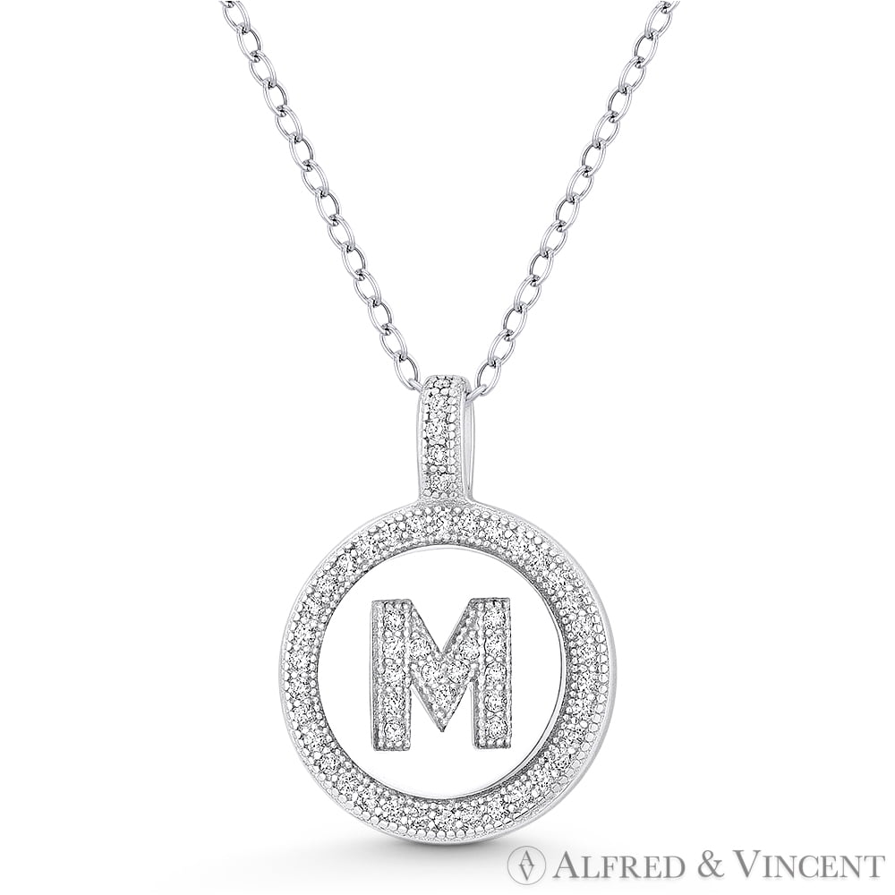 Initial Letter "M" Cubic Zirconia CZ Crystal Pave Pendant in .925 ...