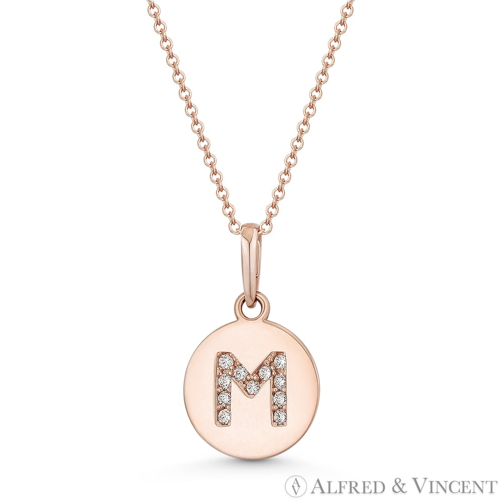 Initial Letter "M" Cubic Zirconia Crystal Round Disc Pendant in Solid ...