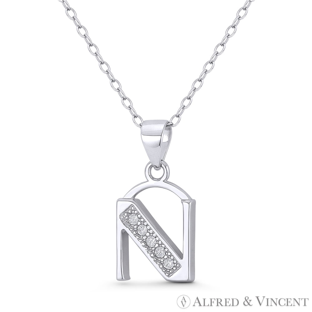 Initial Letter "N" Block Script Cubic Zirconia CZ Crystal 20x10mm (0 ...