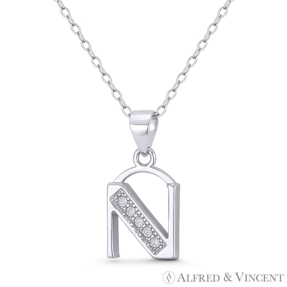 Initial Letter "N" Block Script Cubic Zirconia CZ Crystal 20x10mm (0 ...