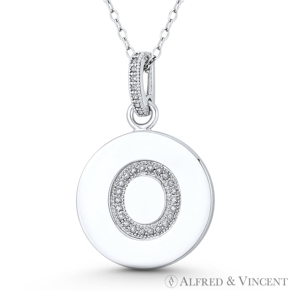 Initial Letter "O" Cubic Zirconia CZ Crystal 28x18mm (1.1"x0.7") Circle Pendant & Chain Necklace ...
