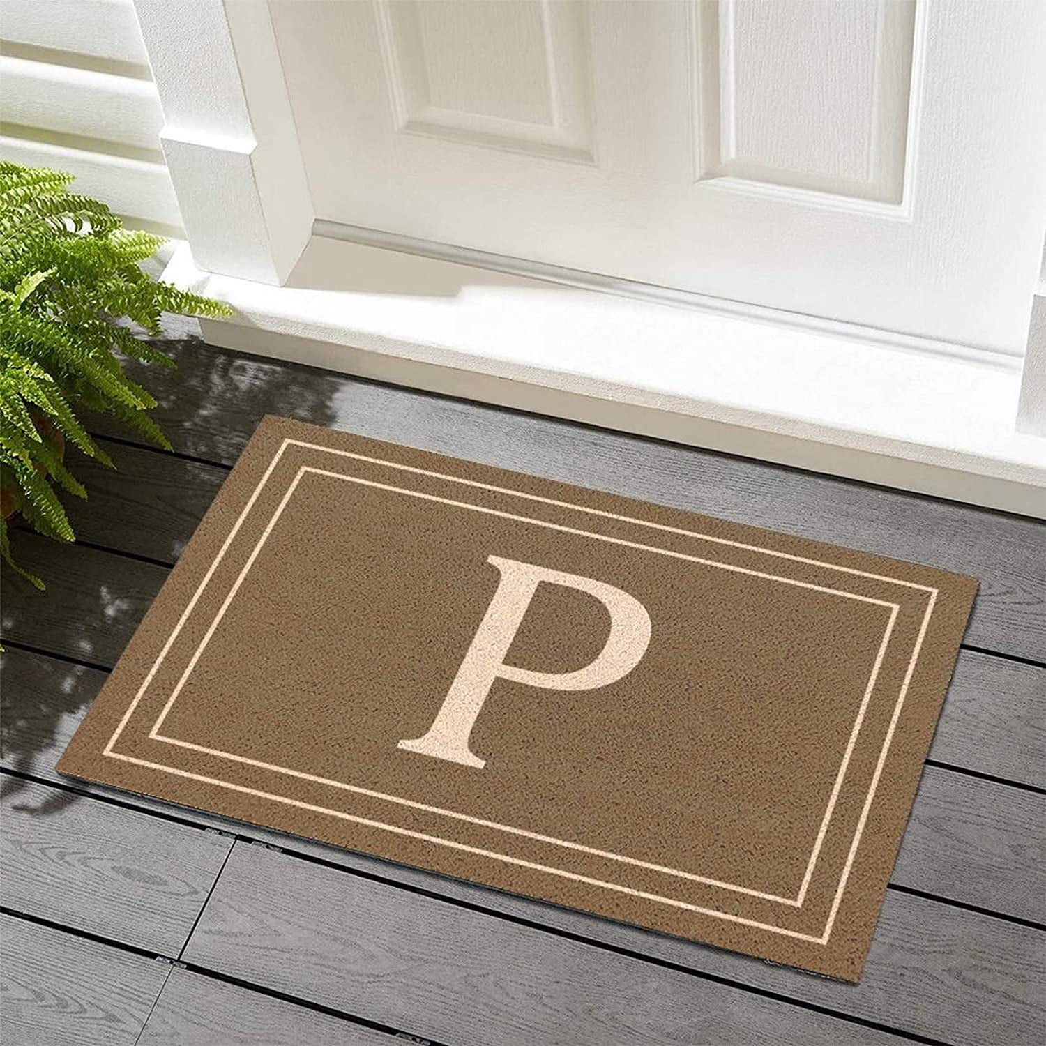 Initial Letter P Monogram Coir Fiber Front Doormat 16x24 Inch English ...