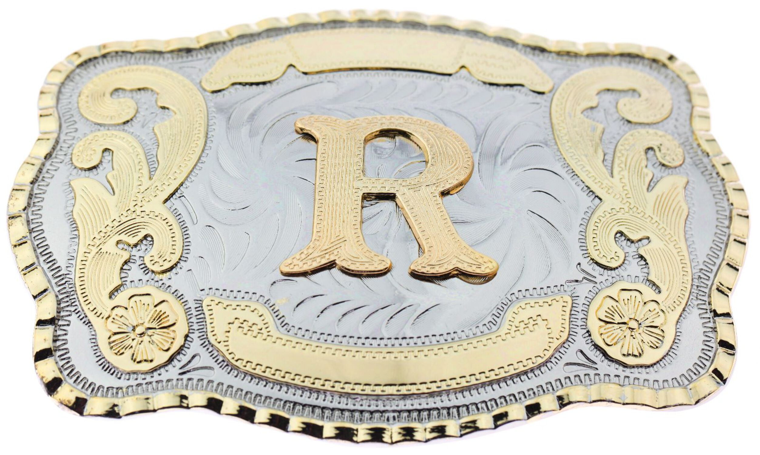 Initial Letter "R" Cowboy Rodeo Western Large Gold Tone Belt Buckle ...