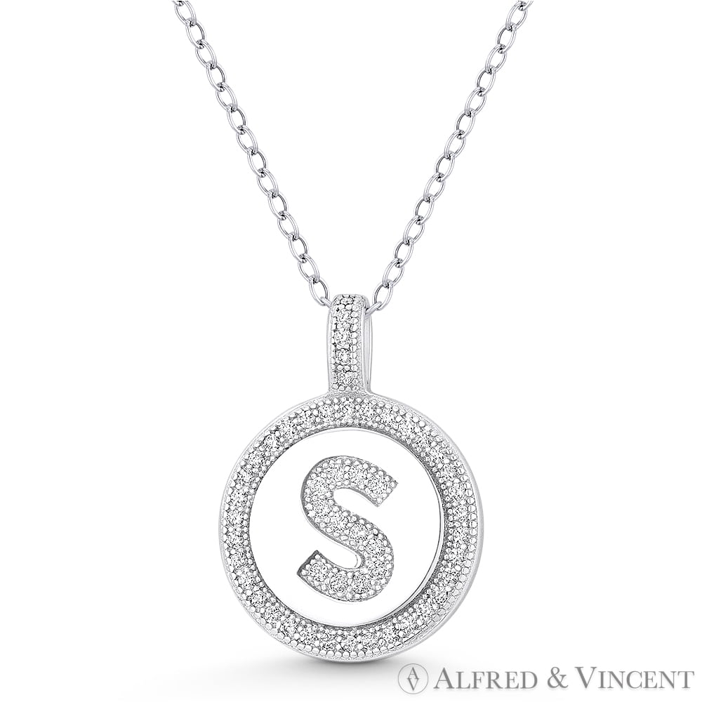 Initial Letter "S" Cubic Zirconia CZ Crystal Pave Pendant in .925 ...