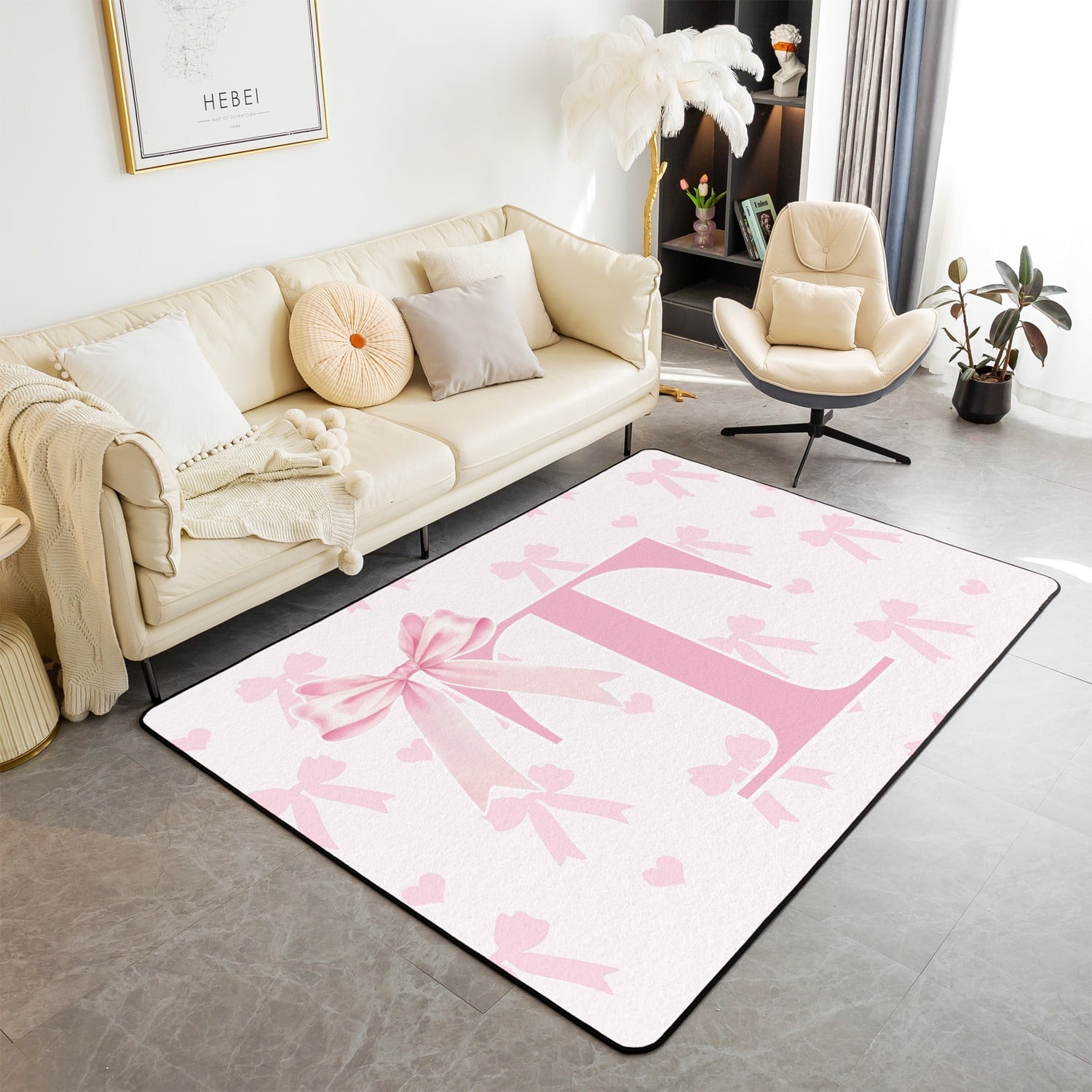Initial Letter T 3'x5' Ultra Soft Rugs,Princess Style Pink Bowknoty ...