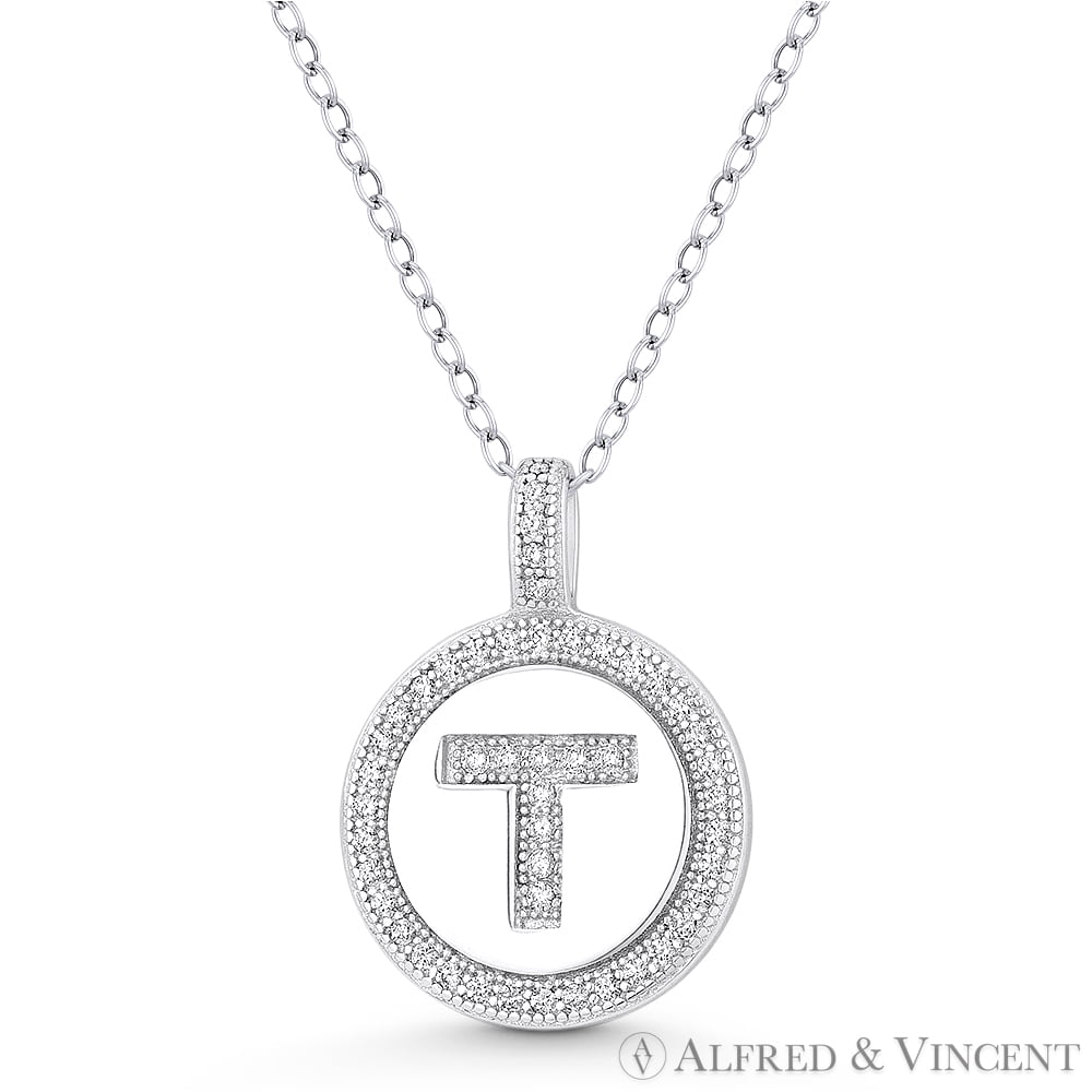 Initial Letter "T" Cubic Zirconia CZ Crystal Pave Pendant in .925 ...