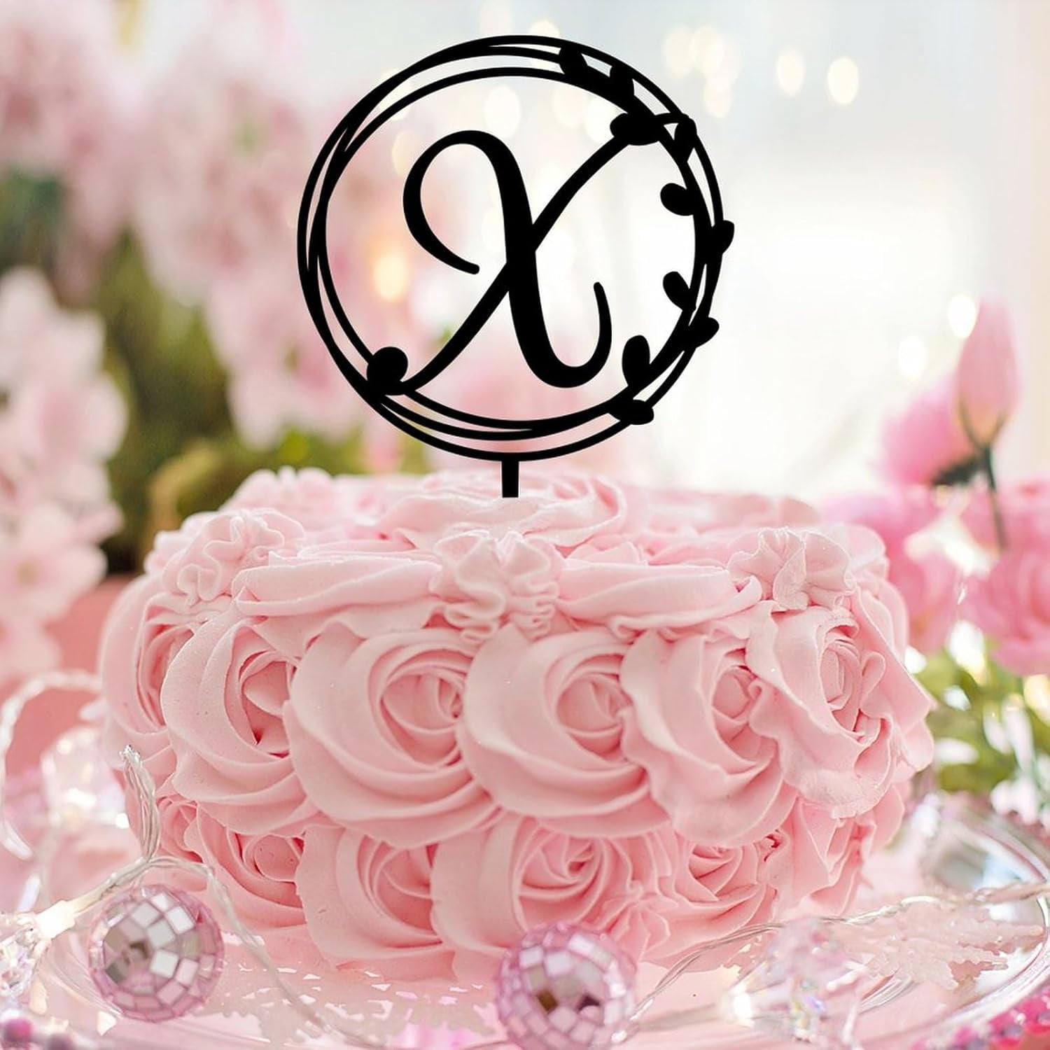 Initial Letter X Cake Topper Calligraphy Initials Wreath Cake Toppers Alphanumeric Personalized ...