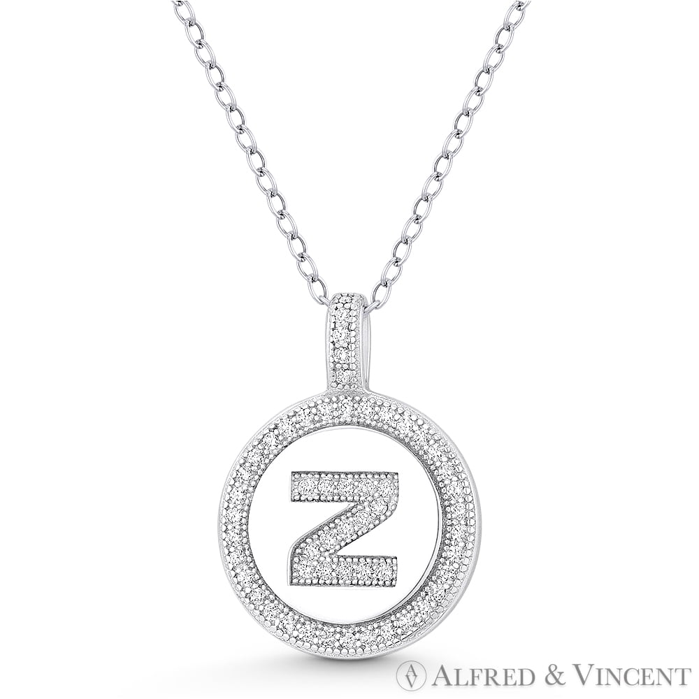 Initial Letter "Z" Cubic Zirconia CZ Crystal Pave Pendant in .925 ...