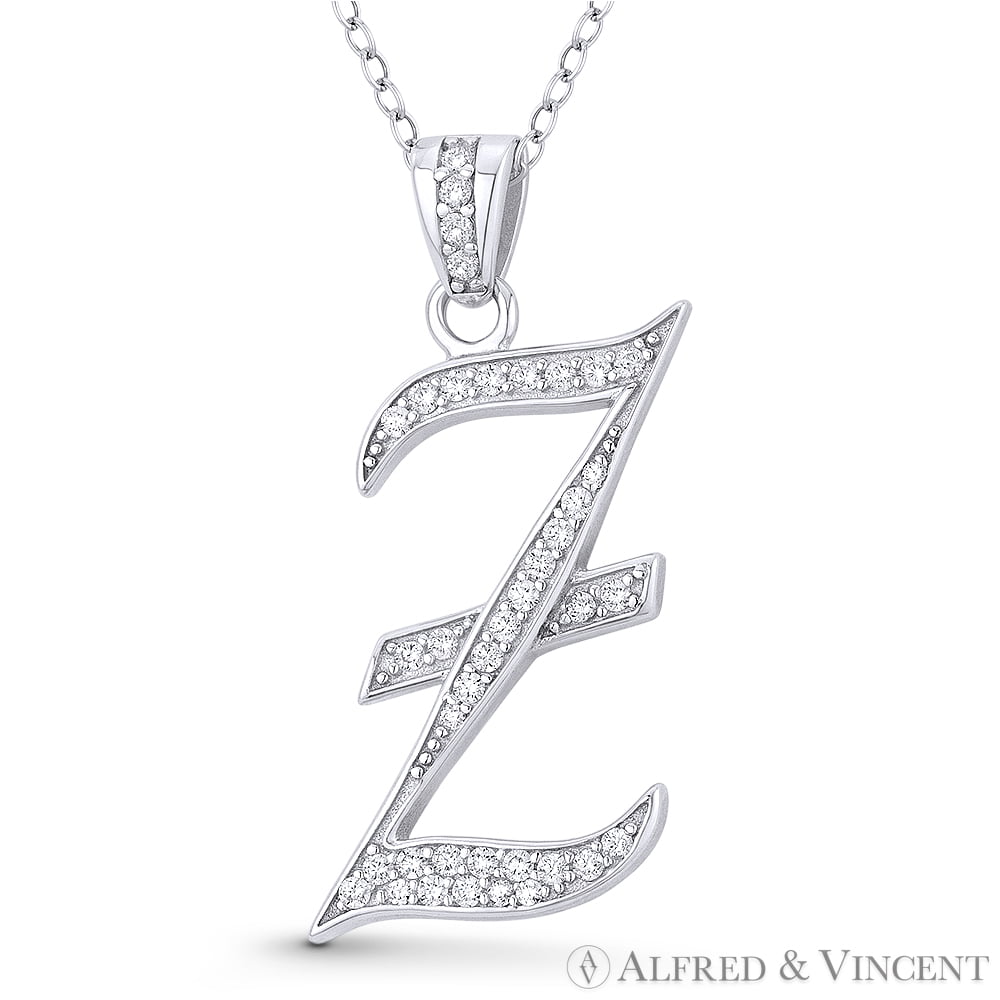 Initial Letter "Z" Cursive Script Cubic Zirconia CZ Crystal Pendant in ...