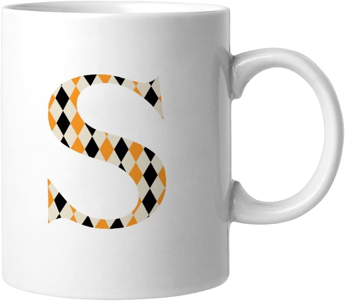 Initial Letters Decor Coffee Mugs, Halloween Diamond Plaid Monogram ...