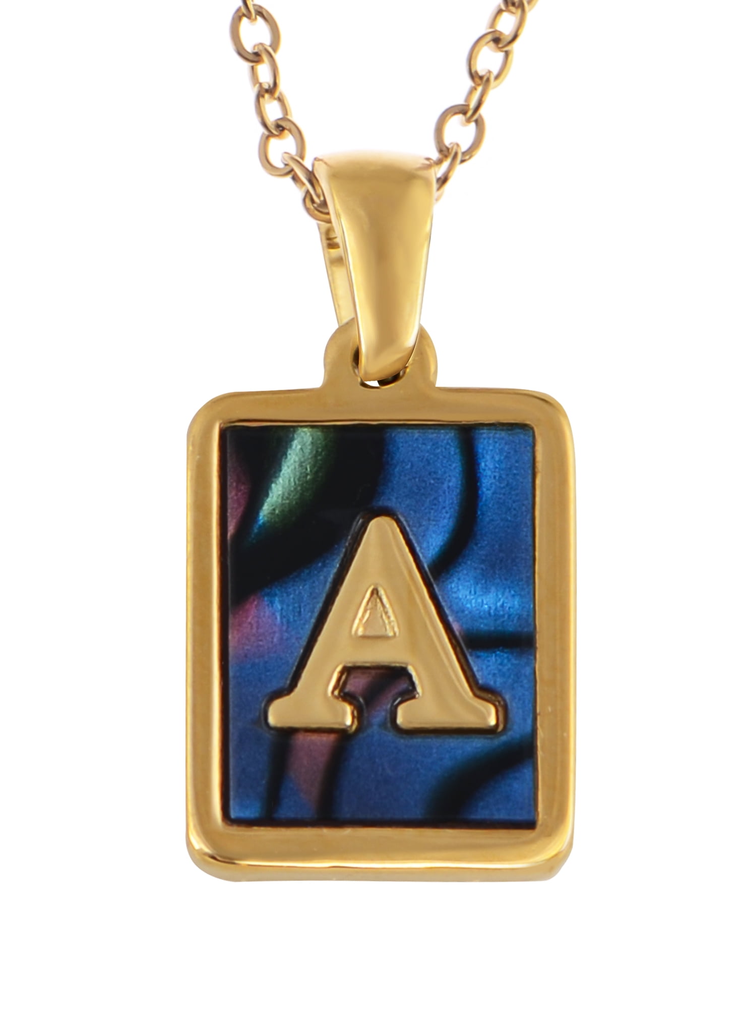 Initial Letters Pendant Necklace Mens Womens Abalone Shell Golden Tone ...