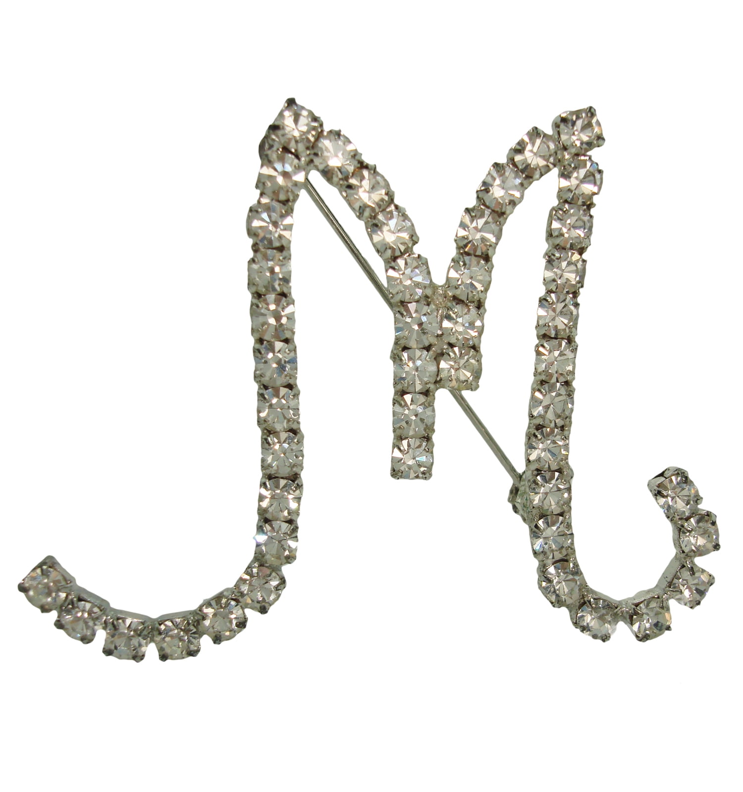 Initial "M" Pin Brooch Pave Rhinestones Silver Tone 1 1/2" Ladies Adult ...