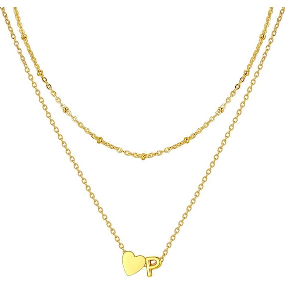 Initial Necklace for Women, Layered 14K Gold/Platinum Plated Tiny A-Z ...