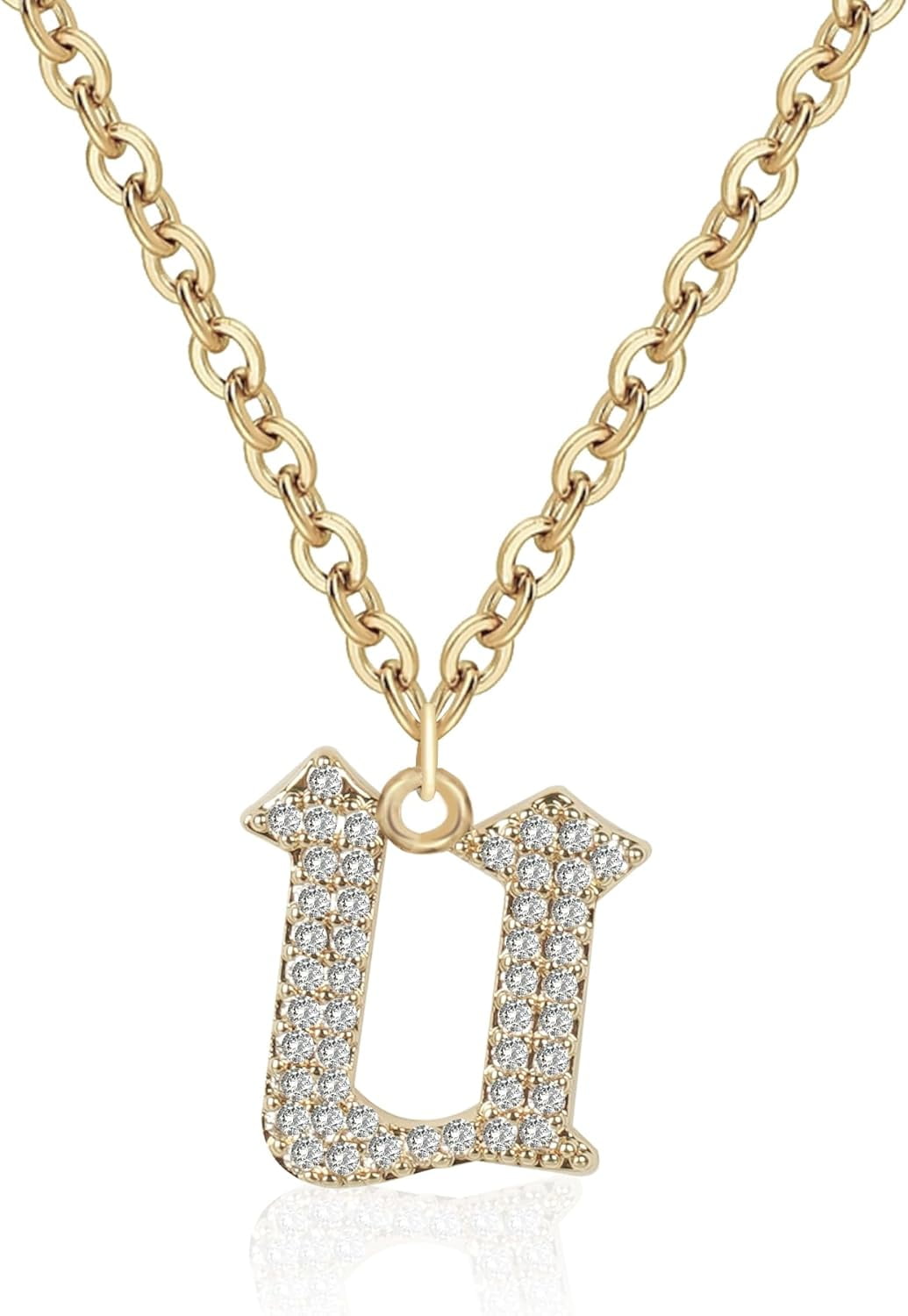 Initial Necklace for Women 14K Gold Plated Old English Initial Necklace for Women 14K Gold Plated Old English