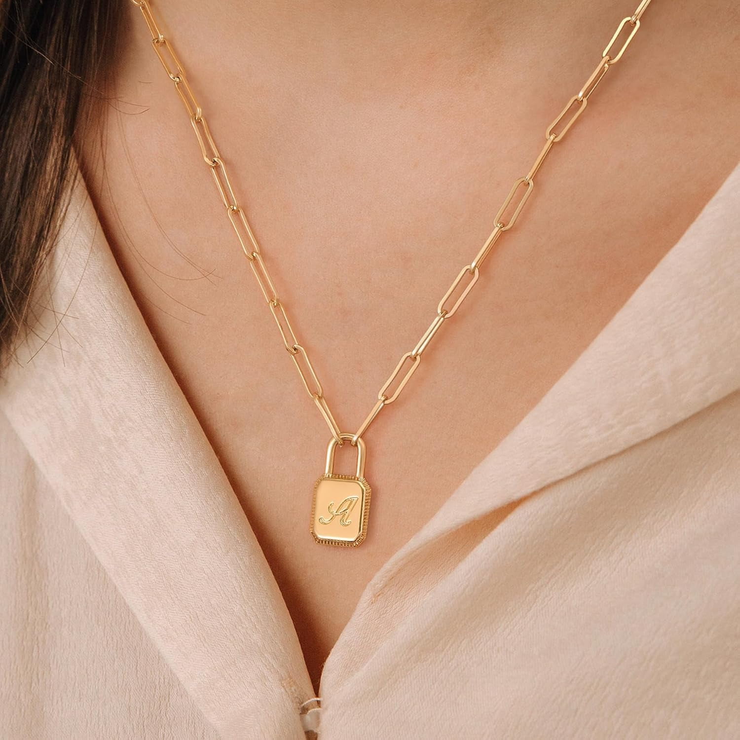 Initial Necklaces For Women 14K Gold Plated Dainty Layered Paperclip ...
