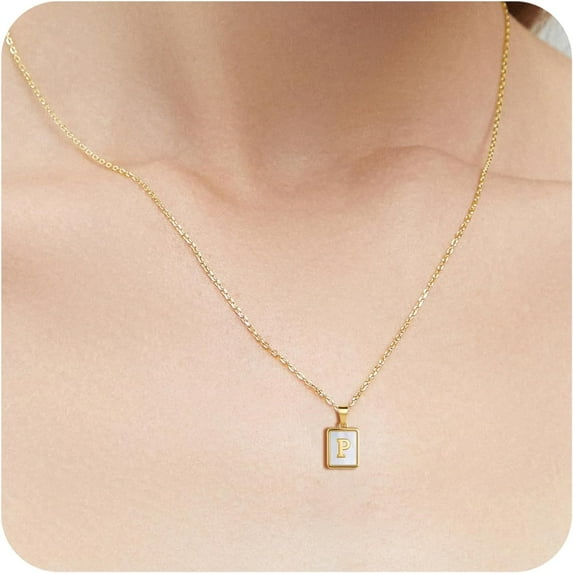 Initial Necklaces for Women, 14K Gold Plated A-Z Letter Mother of Pearl ...