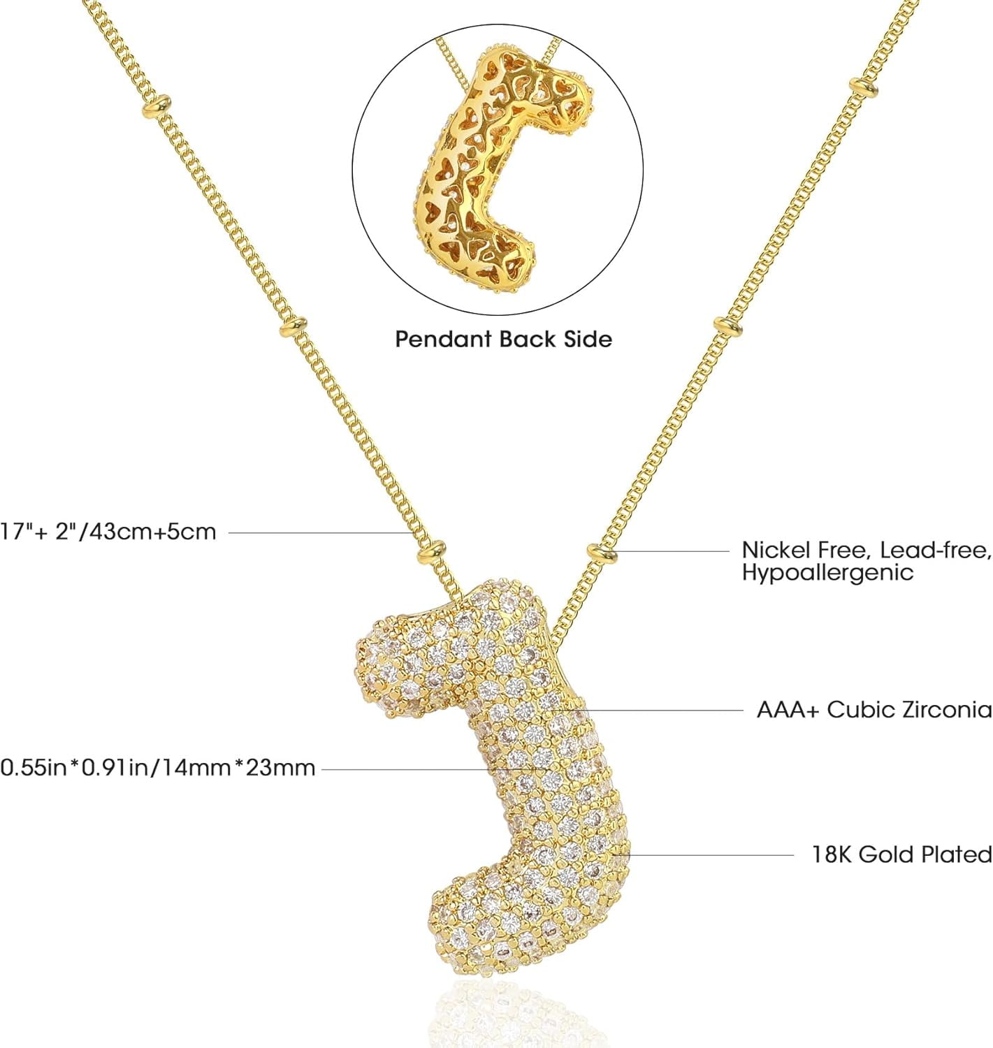 Initial Necklaces For Women, Cubic Zirconia Bubble Letter Necklace 18K ...