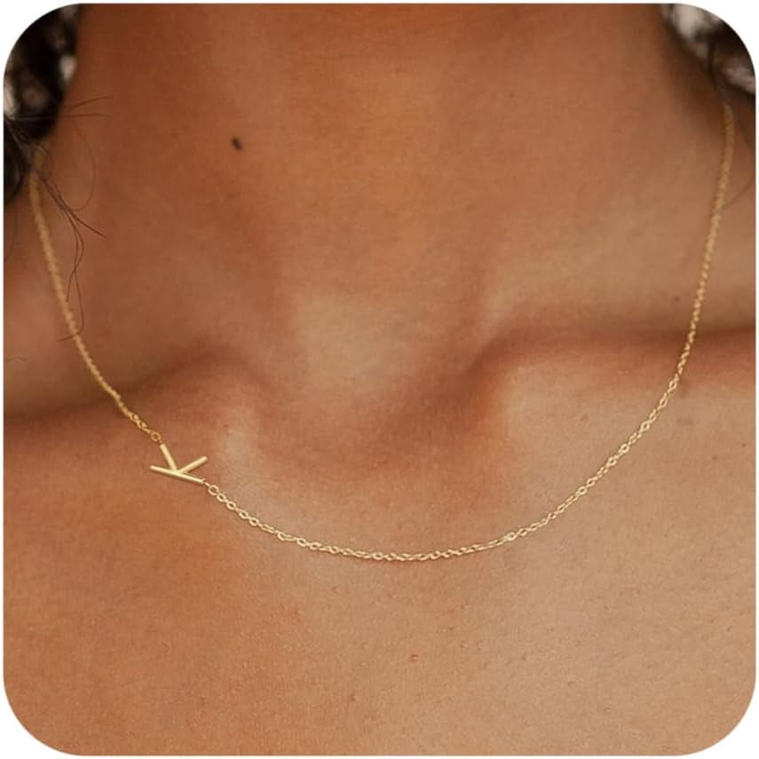 Initial Necklaces for Women Dainty 14k Gold Plated Letter Sideways ...