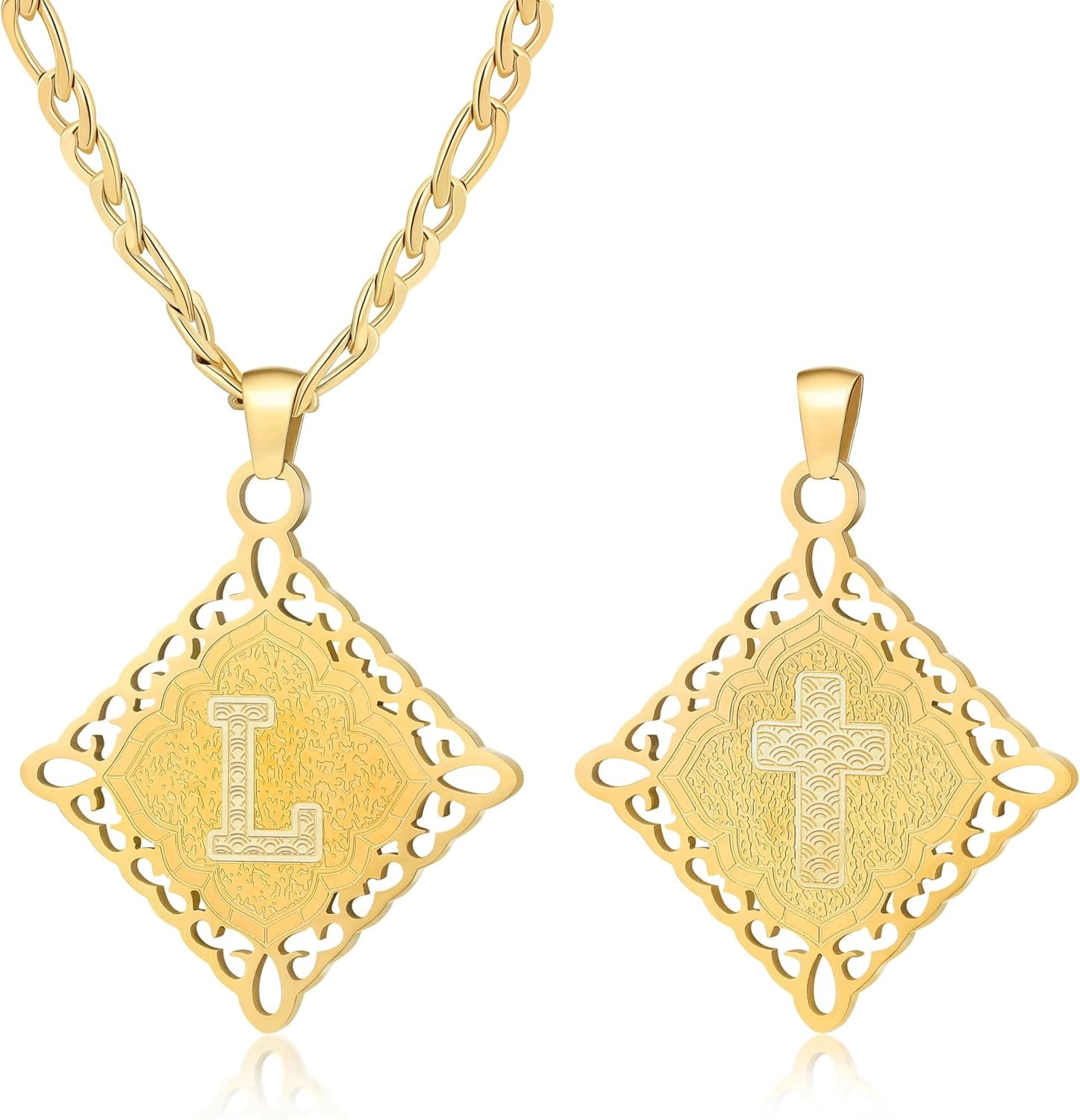 Initial Necklaces for Women Men, 18K Gold Plated Letter Cross Pendant ...