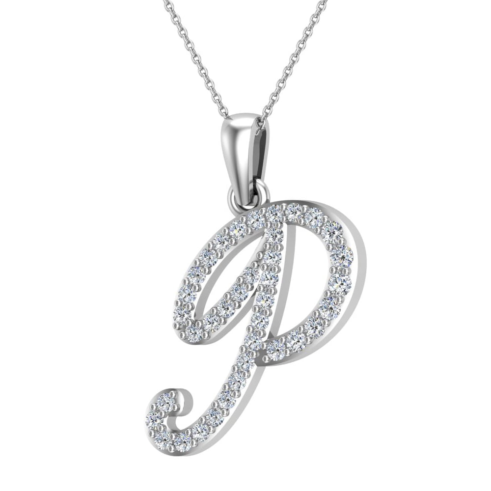 Initial P Letter Necklace Diamond Necklaces Women-Men 18K White Gold ...